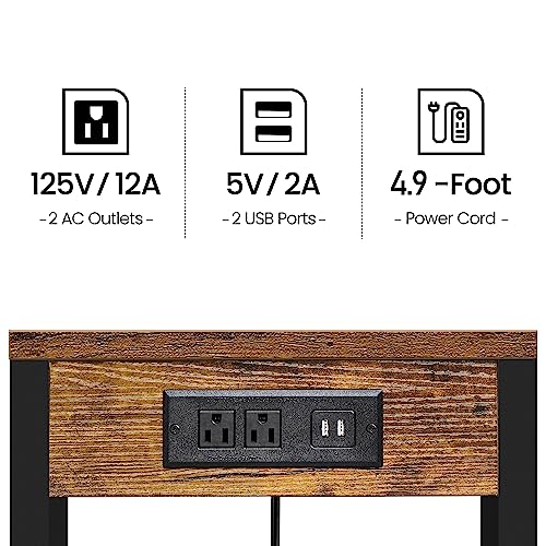 TUTOTAK C-Shaped Side Table, Set of 2, C Table End Table with Charging Station, Sofa Couch Table for Small Spaces, Couch Side Table for Livingroom, Bedroom, Brown TB01BB0432