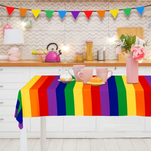 DYLIVeS 4 Pack Rainbow Tablecloth, Carnival Pride Tablecloth Disposable Plastic Rectangle Rainbow Tablecover for Holiday Pride Party Anniversary Birthday Party Decoration Supplies, 54 x 108 Inch