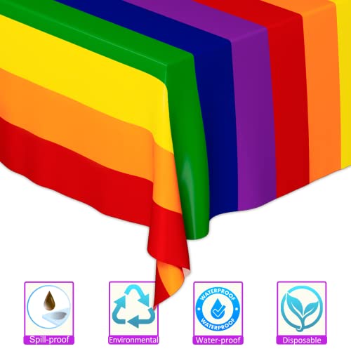 DYLIVeS 4 Pack Rainbow Tablecloth, Carnival Pride Tablecloth Disposable Plastic Rectangle Rainbow Tablecover for Holiday Pride Party Anniversary Birthday Party Decoration Supplies, 54 x 108 Inch