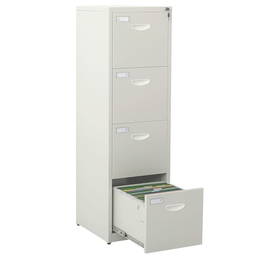 4 Drawer File Cabinet Vertical Filing Cabinets with Lock Metal File Cabinets Office Home Letter Size Steel Vertical File Cabinet for A4 Letter/Legal Size W15.7”x D18”x H53” Beige Assembly Required