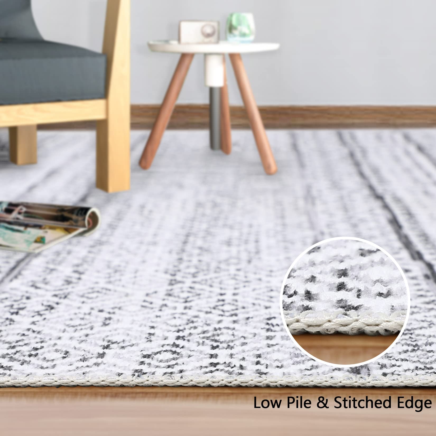 RUGSREAL 2' x 12' Runner Rug Extra Long Hallway Runner Rug Washable Indoor Runner Rug Non-Slip Boho Kitchen Runner Rug Geometric Runner for Living Room Bedroom Laundry, Grey 2'x12'