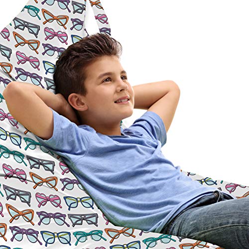 Ambesonne Colorful Lounger Chair Bag, Eighties Style Retro Glasses with Many Different Vintage Female Fashion Pattern, High Capacity Storage with Handle Container, Lounger Size, Multicolor