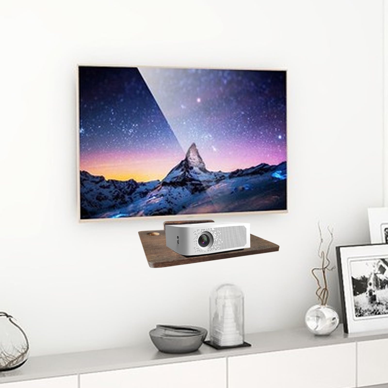 YEXEXINM 2 Pack Floating Shelves Wall Mount DVD Shelf,Projector Shelf Rack Router Shelf,Wooden Floating Entertainment Center Supports Perfect for Projector, Game Console, Floating Shelf for Under TV