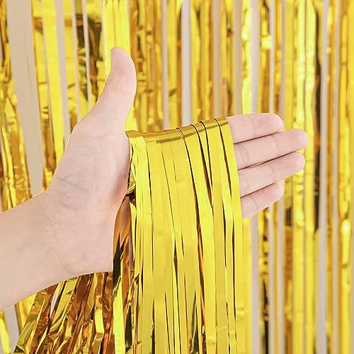MEHOFOND 2 Pack 3.3x6.6 ft Gold Tinsel 2025 New Year Eve Streamers Party Decorations Foil Fringe Curtain Backdrop for Birthday Wedding Bachelorette Engagement Photo Props