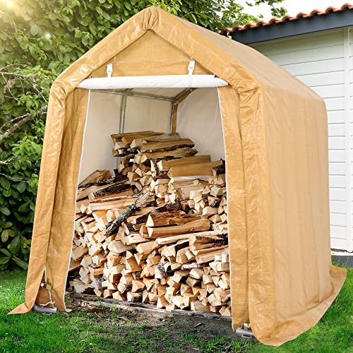 YITAHOME 6x8 ft Outdoor Storage Shed Portable Garage Shelter, Outdoor Shed with Roll-up Zipper Door, Storage Shelter for Motorcycle, Lawn Mower, Bike, Anti-Snow Portable Garage Kit Tent, Yellow