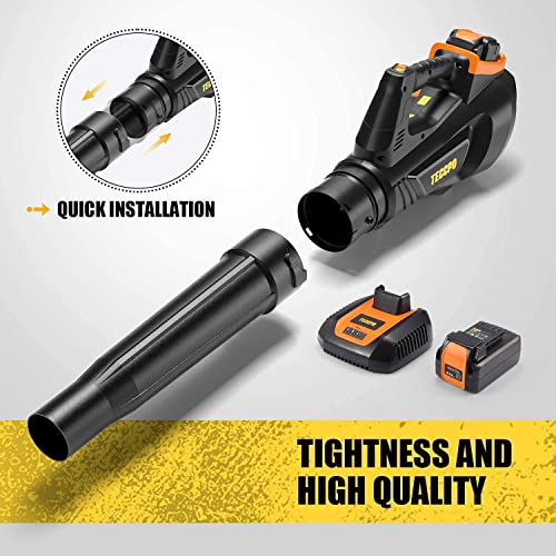 TECCPO 40V Cordless Leaf Blower Brushless, 420 CFM/110 MPH, 2.5Ah Samsung Battery and Charger Included, Fast Installation, 5-Speed Axial Blower, for Lawn Care and Snow Blowing -TDLB4025A