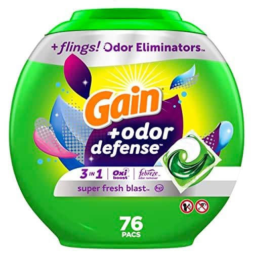Gain Super Fresh Blast Bundle Bundle: Gain Flings Laundry Detergent Pacs 76 Ct + In-Wash Scent Booster, 24 oz + Dryer Sheets, 240 ct