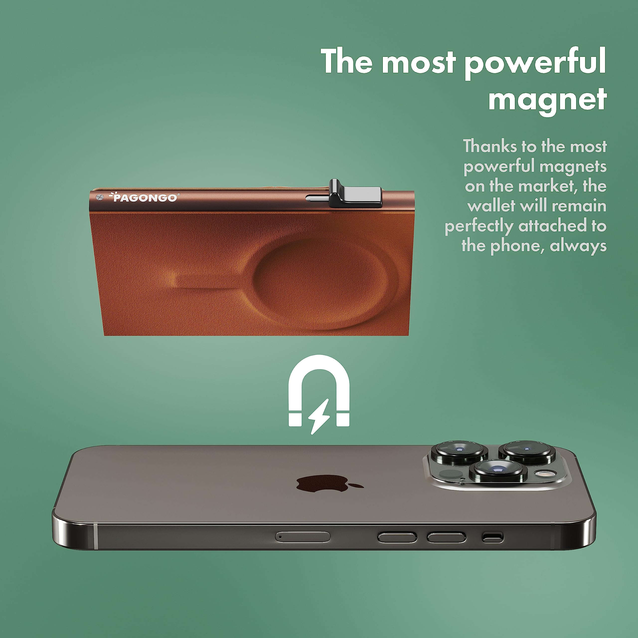 PAGONGO Magsafe Wallet, Mag Safe Wallet Magnetic Minimalist, Pop Up Credit Card Holder with Leather Front Pocket, Apple Wallet Magsafe, Iphone Wallet, Magnetic Wallet Iphone, Brown