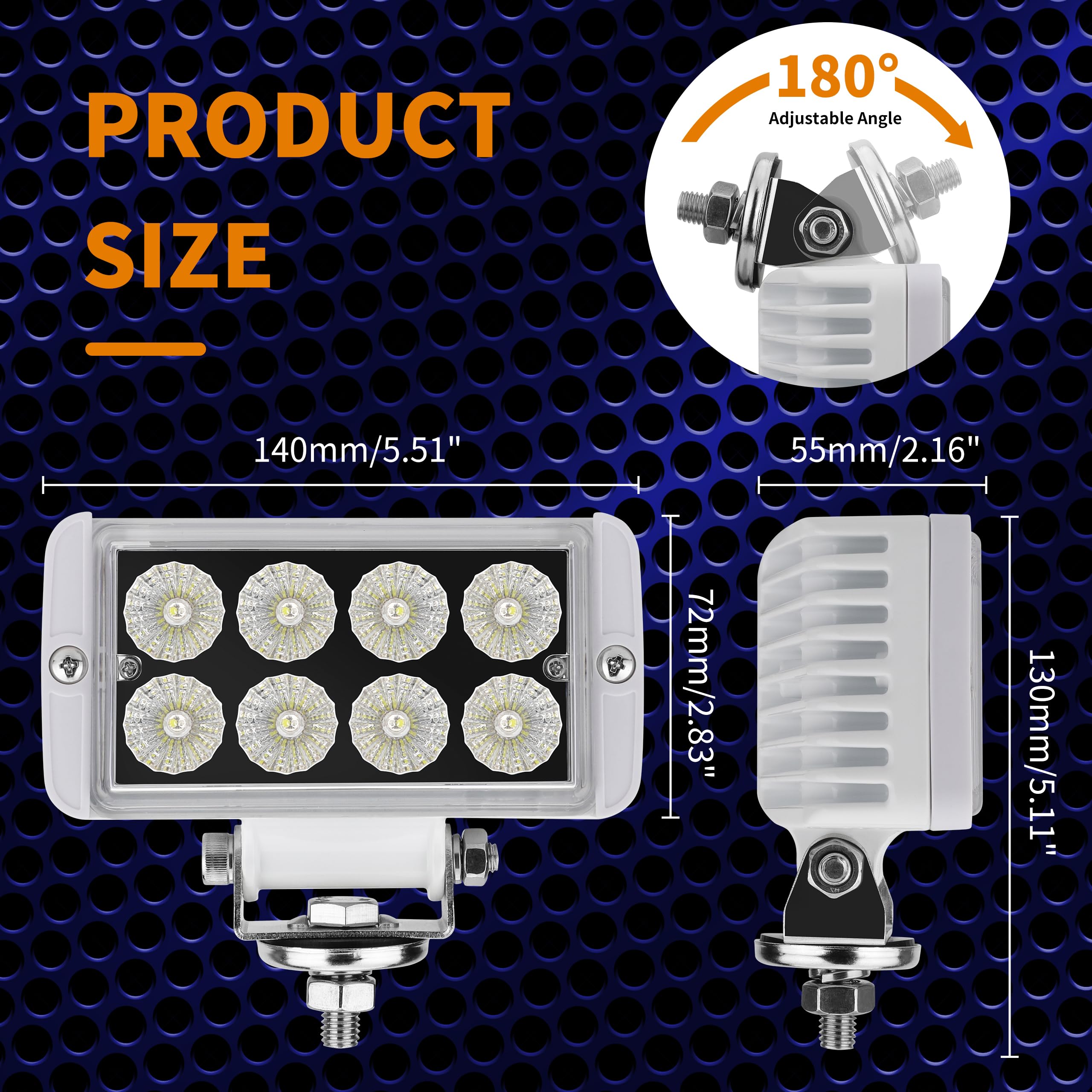 RVZONE Dual Color Led Boat Lights IP67 Waterproof LED Marine Spreader Light Deck/Dock Marine Lights Boat Deck Flood Beam Led Boat Light Bar for Night Fishing (White Housing, White & Blue)