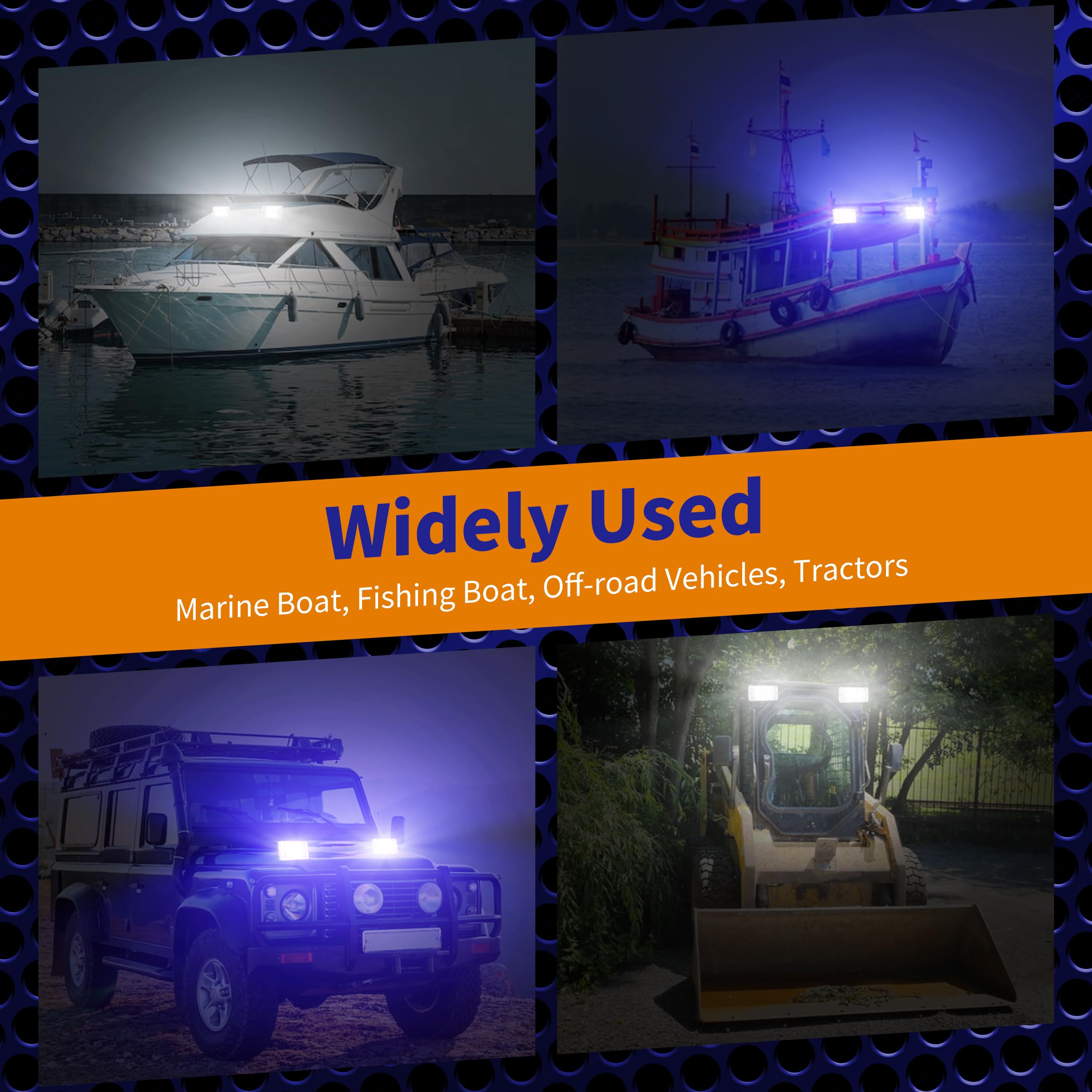 RVZONE Dual Color Led Boat Lights IP67 Waterproof LED Marine Spreader Light Deck/Dock Marine Lights Boat Deck Flood Beam Led Boat Light Bar for Night Fishing (White Housing, White & Blue)
