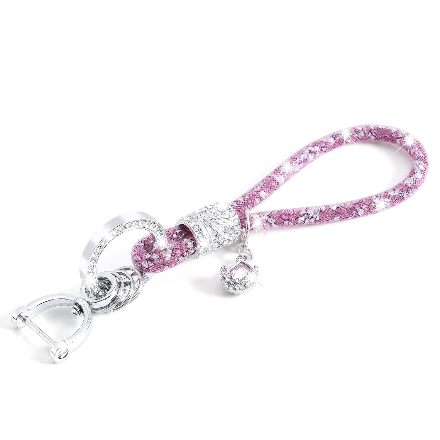 SUTUMOR Sparkling Rhinestone Keychain Ring - Glamorous Car Key Decor for Women - Bling Keychain Accessory (Pink)