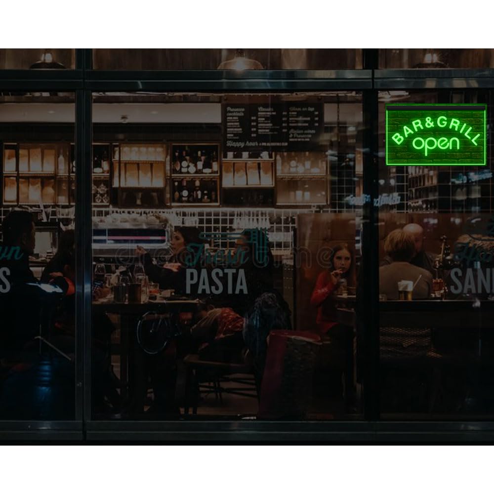 110023 Bar & Grill Open Cafe BBQ Restaurant Shop Store Display LED Light Neon Sign (21.5" X 12", 16 Colors By Remote)