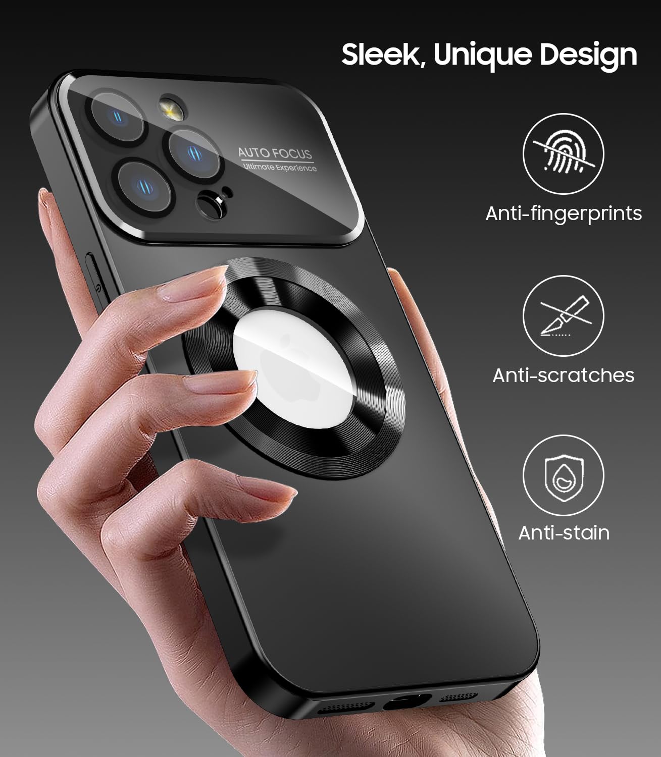 MAKAVO Magnetic for iPhone 13 Pro Max Case, Compatible with MagSafe, Built-in Camera Lens Protector, Logo View, Military Grade Drop Proof Phone Case Cover, Black