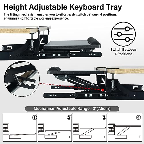 TOPSKY Adjustable Under-Desk Keyboard Tray, 26.8”x11” Pull Out Keyboard and Mouse Tray with Tilted Mechanism and C Clamp for Home and Office (Black)