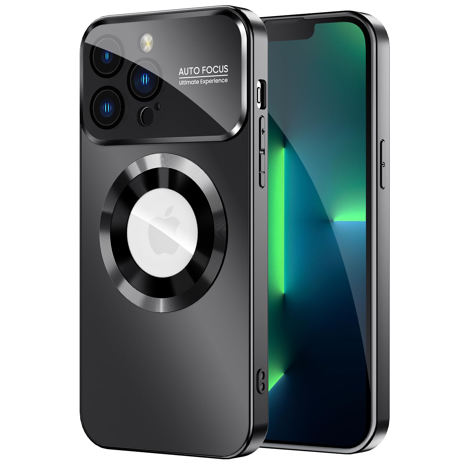 MAKAVO Magnetic for iPhone 13 Pro Max Case, Compatible with MagSafe, Built-in Camera Lens Protector, Logo View, Military Grade Drop Proof Phone Case Cover, Black