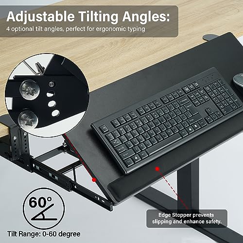 TOPSKY Adjustable Under-Desk Keyboard Tray, 26.8”x11” Pull Out Keyboard and Mouse Tray with Tilted Mechanism and C Clamp for Home and Office (Black)