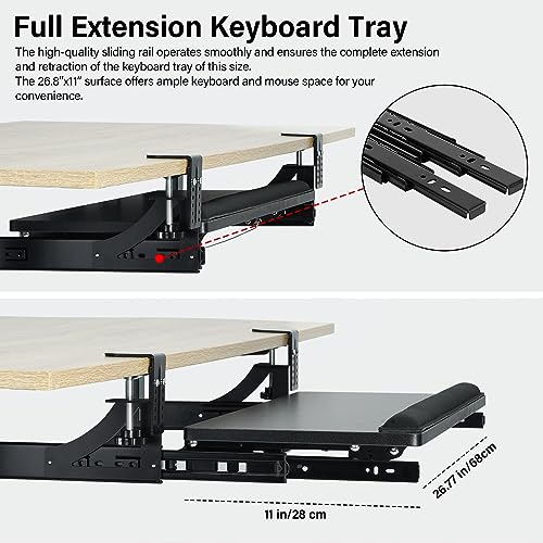 TOPSKY Adjustable Under-Desk Keyboard Tray, 26.8”x11” Pull Out Keyboard and Mouse Tray with Tilted Mechanism and C Clamp for Home and Office (Black)