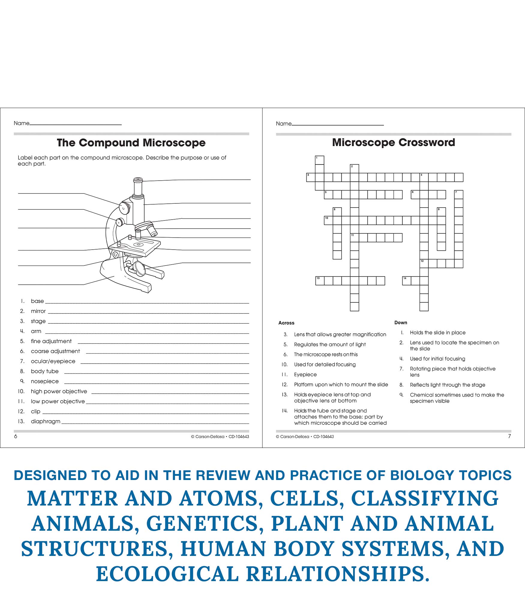 Carson Dellosa The 100 Series: Biology Workbook—Grades 6-12 Science, Matter, Atoms, Cells, Genetics, Elements, Bonds, Classroom or Homeschool Curriculum (128 pgs)