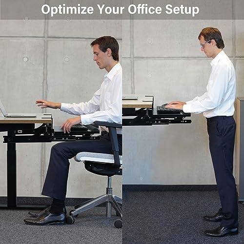 TOPSKY Adjustable Under-Desk Keyboard Tray, 26.8”x11” Pull Out Keyboard and Mouse Tray with Tilted Mechanism and C Clamp for Home and Office (Black)