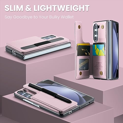 Vinich for Samsung Galaxy Z Fold 5 Wallet Case with S Pen Holder, [Front Cover] [RFID Blocking] [Card Holder] [Kickstand] Shockproof Phone Case for Galaxy Z Fold 5, Rose Gold