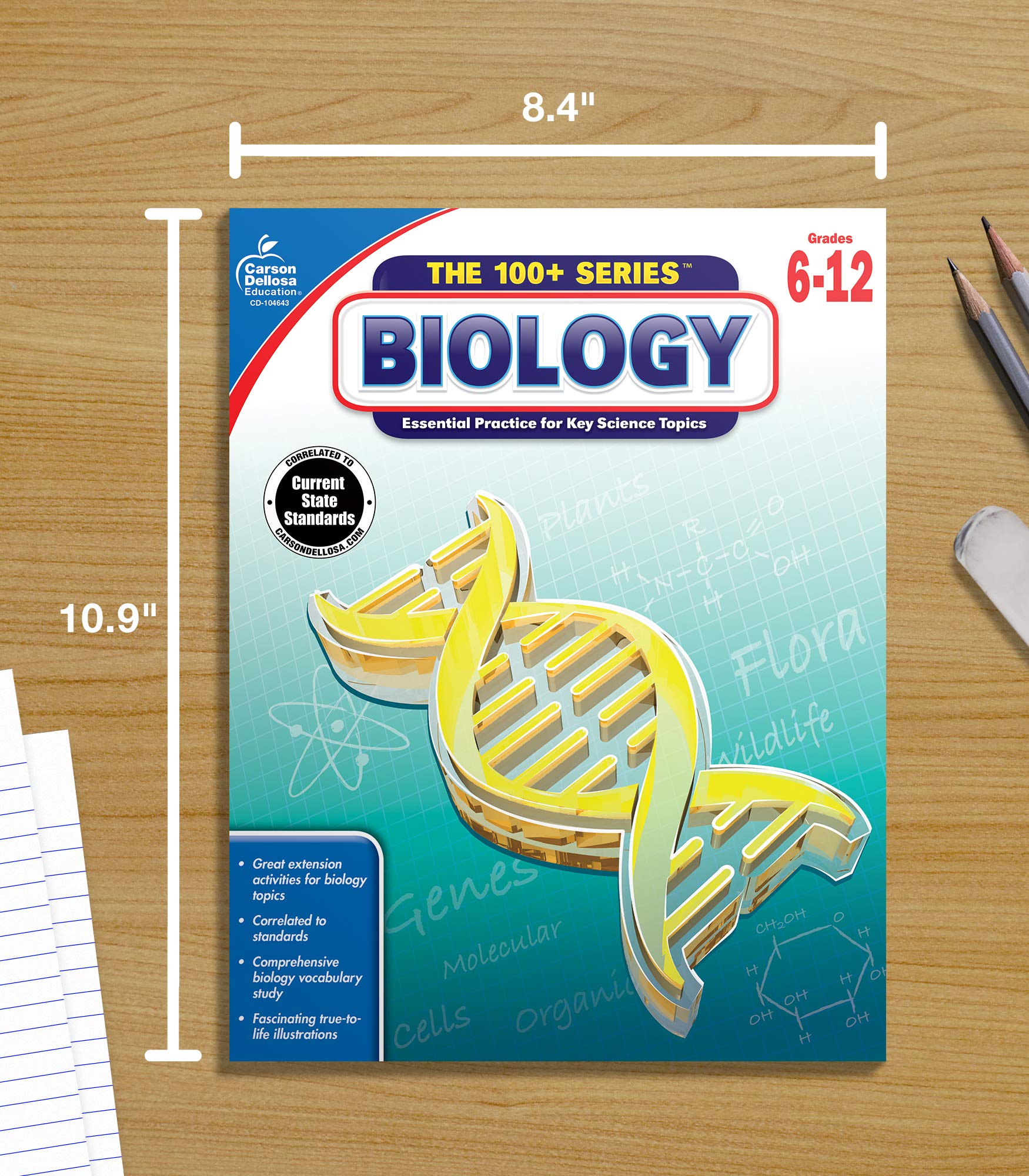 Carson Dellosa The 100 Series: Biology Workbook—Grades 6-12 Science, Matter, Atoms, Cells, Genetics, Elements, Bonds, Classroom or Homeschool Curriculum (128 pgs)