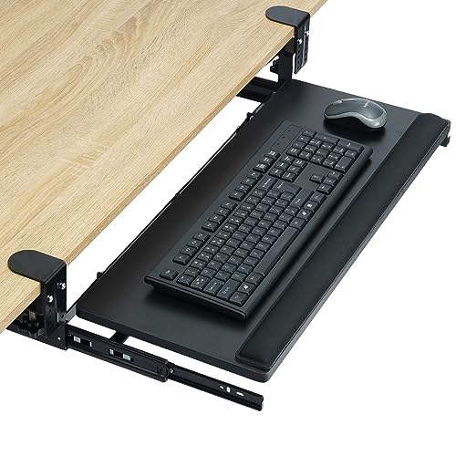 TOPSKY Adjustable Under-Desk Keyboard Tray, 26.8”x11” Pull Out Keyboard and Mouse Tray with Tilted Mechanism and C Clamp for Home and Office (Black)