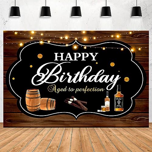 DASHAN Whiskey Birthday Party Backdrop for Party Decorations 7x5ft Cigar Barrel Photography Background for Happy Birthday Party Supplies Vintage Wood Plank Studio Props