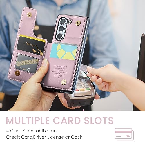Vinich for Samsung Galaxy Z Fold 5 Wallet Case with S Pen Holder, [Front Cover] [RFID Blocking] [Card Holder] [Kickstand] Shockproof Phone Case for Galaxy Z Fold 5, Rose Gold