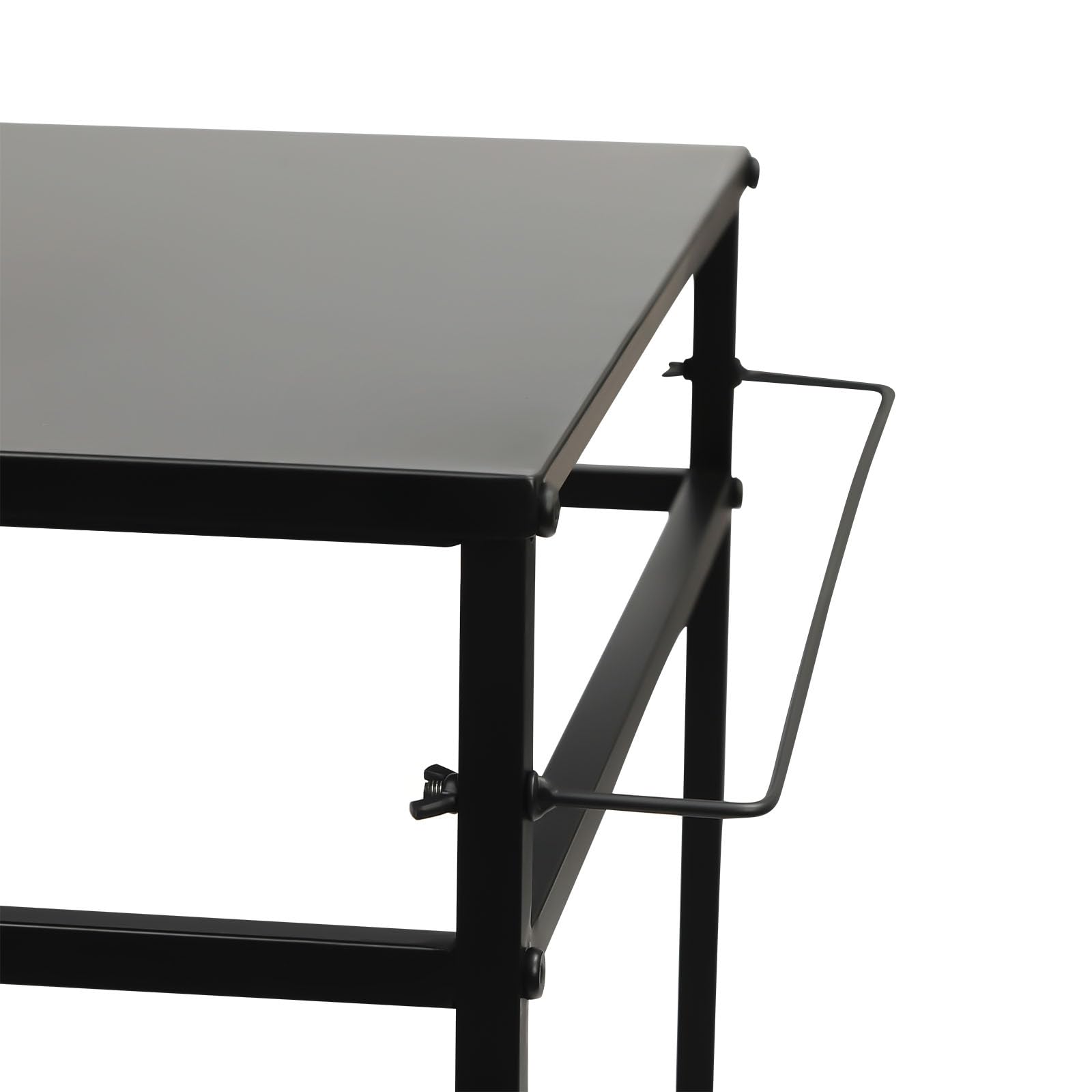 Mobile Double-Shelf Outdoor Grill Cart, Portable Dining Cart Table with Hooks and Handles, Steel Pipe Dining Table for Pizza Oven, Portable Grill Table with Storage Space, Black