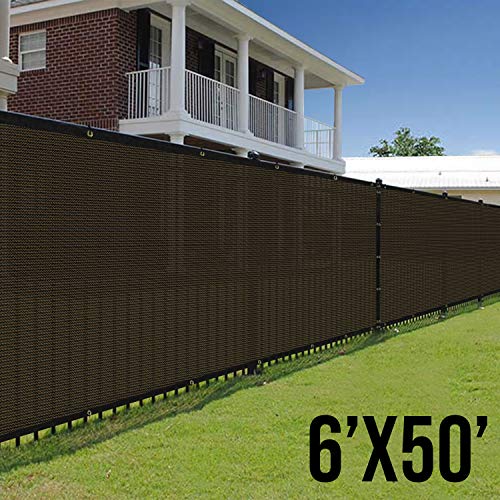 E&K Sunrise 6' x 50' Brown Fence Privacy Screen, Commercial Outdoor Backyard Shade Windscreen Mesh Fabric 3 Years Warranty (Customized Set of 1