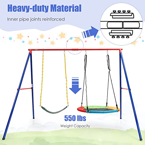 INFANS 2 Seat Swing Stand Set, 550 lbs Heavy Duty Metal Swing Frame, Extra Large A-Frame Swing Stand for Kids and Adult Indoor Outdoor Activity Backyard Playground (Red Swing Stand)