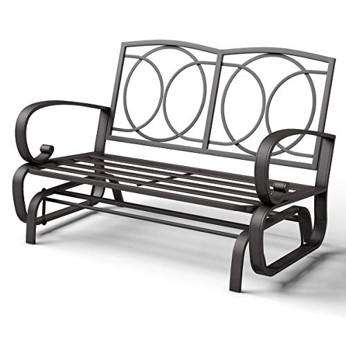Giantex Outdoor Glider Bench, Patio 2 Person Loveseat with Removable Cushion, Thick Padded Seat, Stable Steel Frame, Outside Glider Swing Chair for Deck, Poolside, Yard, Balcony, Porch Glider(Beige)