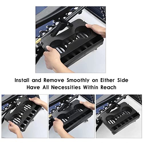 Evron Zero Gravity Chair Tray,Cup Holder for Zero Gravity Lounge Chair,Bag Hanging Design Recliners Cup Holder Tray Clip On Chair Table/Tray for Carrying iPhone/ iPad/Thermos Cup Black 2 Pack