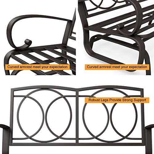 Giantex Outdoor Glider Bench, Patio 2 Person Loveseat with Removable Cushion, Thick Padded Seat, Stable Steel Frame, Outside Glider Swing Chair for Deck, Poolside, Yard, Balcony, Porch Glider(Beige)