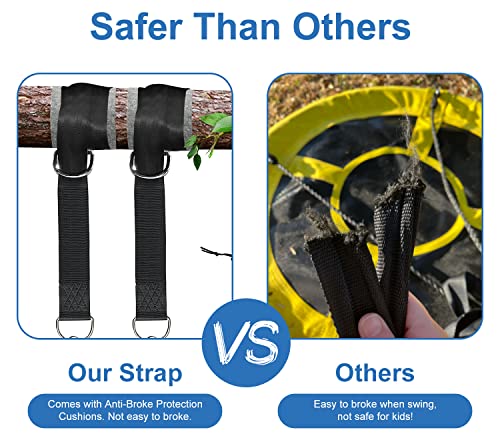 Anti-Broke Tree Swing Hanging Straps Kit Holds 2000 lbs Heavy Duty 5FT Extra Long, 2 PCS Tree Swing Straps Waterproof Straps/ 2 Safer Lock Carabiners/ 1 Bag, for Hammock, Camping, Easy Installation