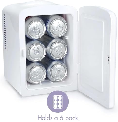 Personal Chiller Portable Mini Fridge Cooler and Warmer, 4 Liter Capacity Chills 6 Cans, Snacks, and Skincare Products, A/C Operation, 100% Freon-Free (White)