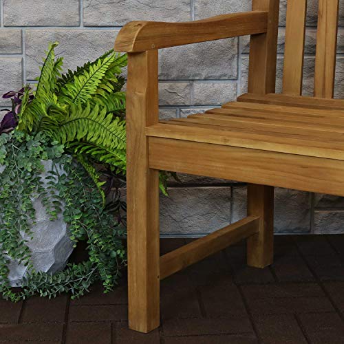 Sunnydaze Solid Teak Outdoor Bench - Light Brown Wood Stain Finish - Mission Style - 59 Inches Long - Patio, Deck, Lawn, Garden, Terrace or Backyard