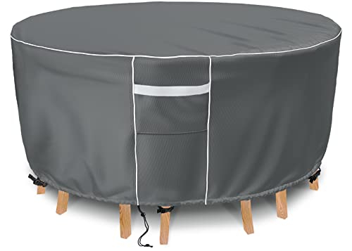 Gasadar Patio Furniture Covers, Round Outdoor Furniture Cover Waterproof, 500D Heavy Duty, 62" Dia x 28" H Round Patio Table Cover, Outdoor Cover for Patio Furniture Table and Chairs Set -Grey
