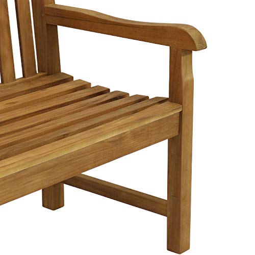Sunnydaze Solid Teak Outdoor Bench - Light Brown Wood Stain Finish - Mission Style - 59 Inches Long - Patio, Deck, Lawn, Garden, Terrace or Backyard