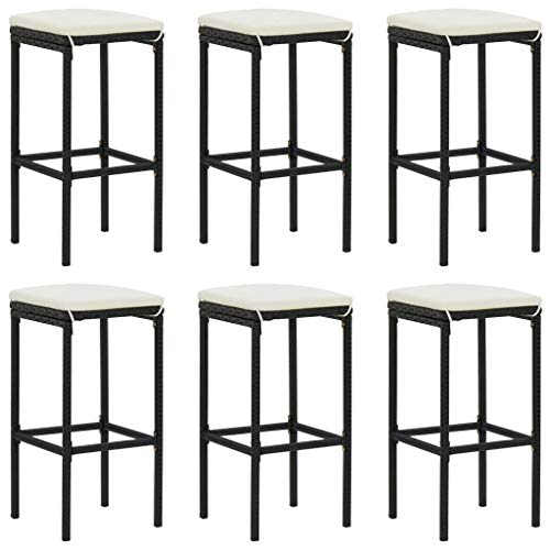 QZZCED Bar Stools with Cushions 6 pcs,Modern Bar Stools,Kitchen Stool,Outdoor Stool,Tall Bar Stools,Breakfast Bar Stools,Counter Height Stools,for Pub, Restaurant, Home,Black Poly Rattan