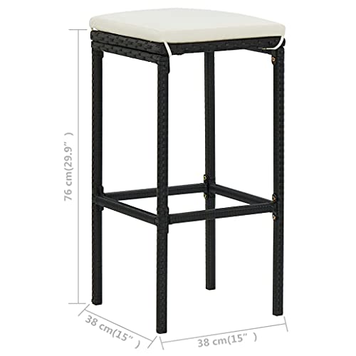 QZZCED Bar Stools with Cushions 6 pcs,Modern Bar Stools,Kitchen Stool,Outdoor Stool,Tall Bar Stools,Breakfast Bar Stools,Counter Height Stools,for Pub, Restaurant, Home,Black Poly Rattan