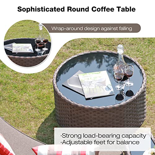 SUNSITT Patio Furniture Set 13-Piece Round Sectional Sofa Patio Furniture Wicker Sofa with 4 Side Tables and 4 Pillows for Patio, Yard, Garden or Backyard (Grey Brown)