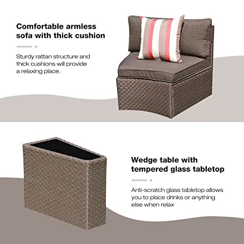 SUNSITT Patio Furniture Set 13-Piece Round Sectional Sofa Patio Furniture Wicker Sofa with 4 Side Tables and 4 Pillows for Patio, Yard, Garden or Backyard (Grey Brown)