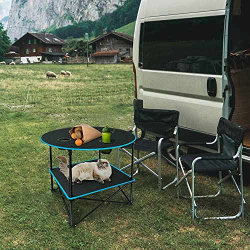 LESES Folding Camping Table Portable Picnic Table Tailgating Table with 4 Cup Holders and Storage Bag for Fishing,Beach,Outdoors,Picnic and Hiking (Black&Blue)