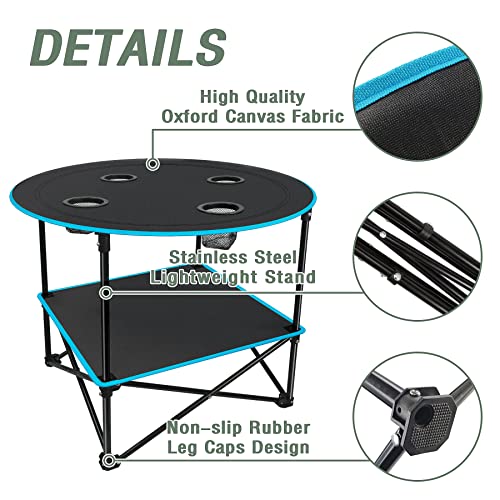 LESES Folding Camping Table Portable Picnic Table Tailgating Table with 4 Cup Holders and Storage Bag for Fishing,Beach,Outdoors,Picnic and Hiking (Black&Blue)