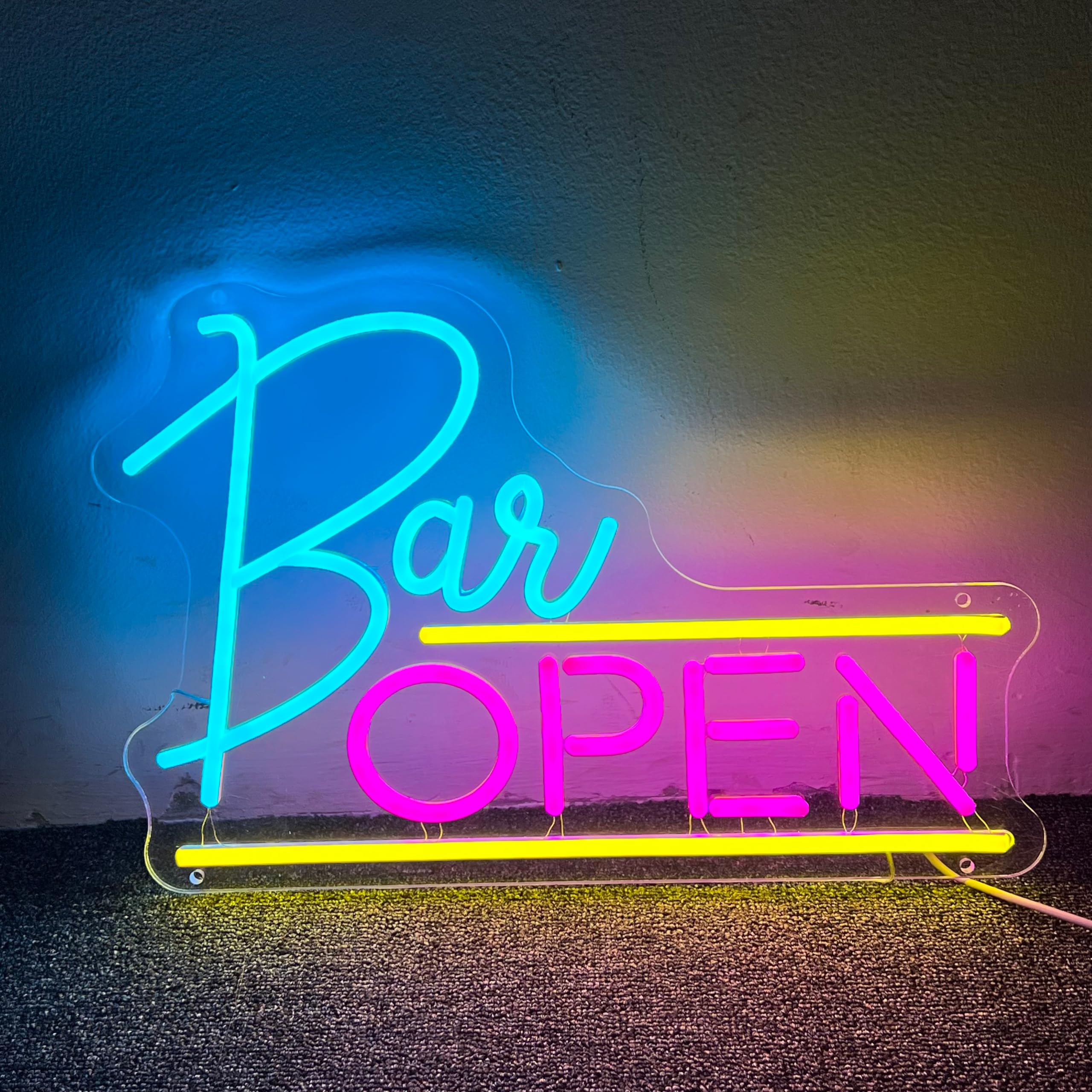 Open Bar Neon Bar Open Neon Sign Bar Lights USB (16x10.7'', USB Charger Included) Neon Bars Sign and Decor Led Light, Neon Signs For Man Cave Bar accessories (Pink and Light Blue)