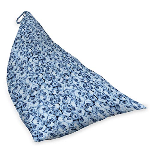 Lunarable Blue Floral Lounger Chair Bag, Romantic Pattern with Rose in Hand Drawn Style Spring Garden Theme, High Capacity Storage with Handle Container, Lounger Size, Dark Blue and Pale Blue