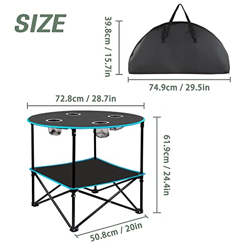 LESES Folding Camping Table Portable Picnic Table Tailgating Table with 4 Cup Holders and Storage Bag for Fishing,Beach,Outdoors,Picnic and Hiking (Black&Blue)