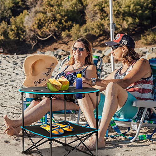 LESES Folding Camping Table Portable Picnic Table Tailgating Table with 4 Cup Holders and Storage Bag for Fishing,Beach,Outdoors,Picnic and Hiking (Black&Blue)