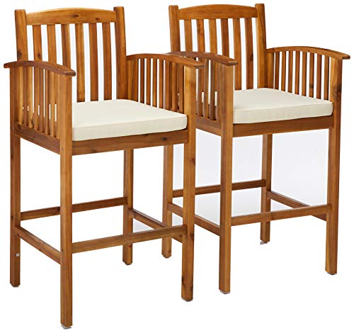 Christopher Knight Home Grace Outdoor Acacia Barstools, Natural Finish and Cream (Set of 2)